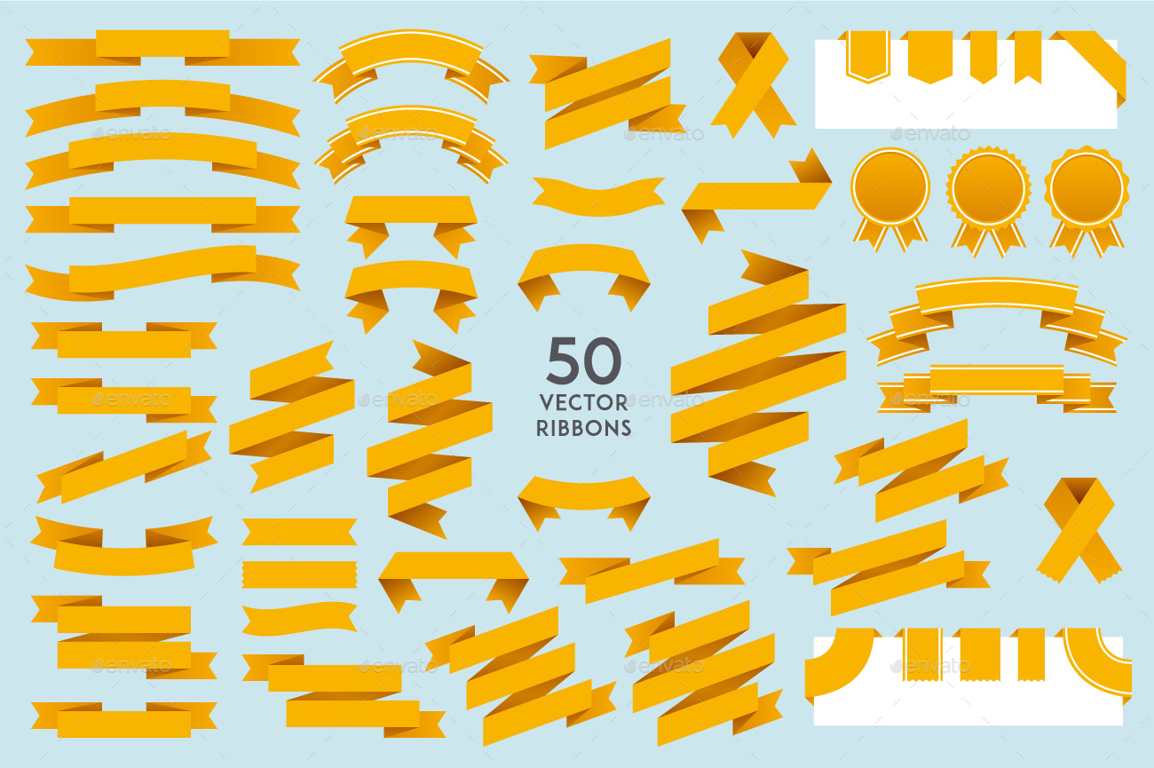 Set of 50 Vector Ribbons in Four Colors, Vectors | GraphicRiver