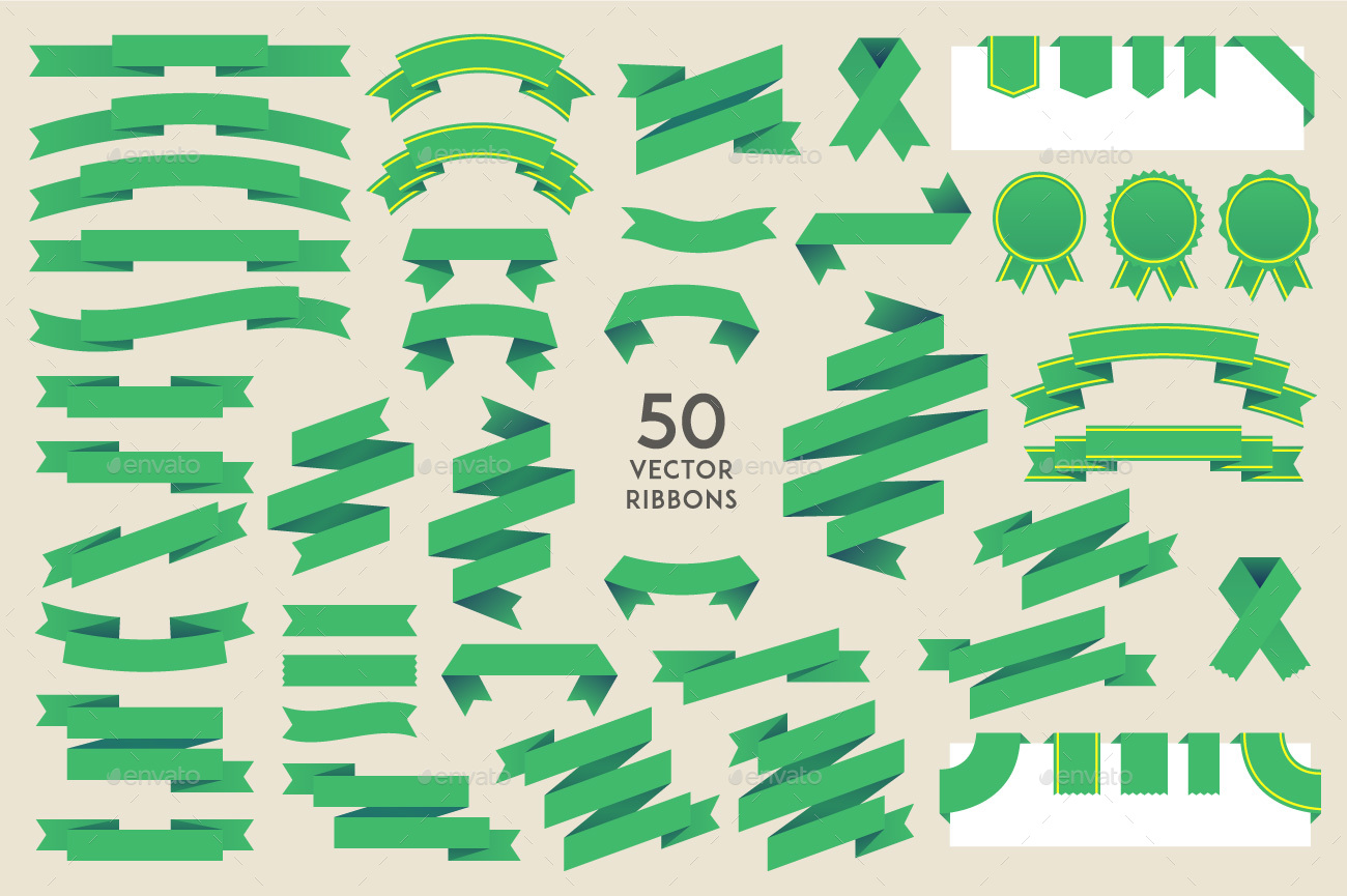 Set of 50 Vector Ribbons in Four Colors, Vectors | GraphicRiver
