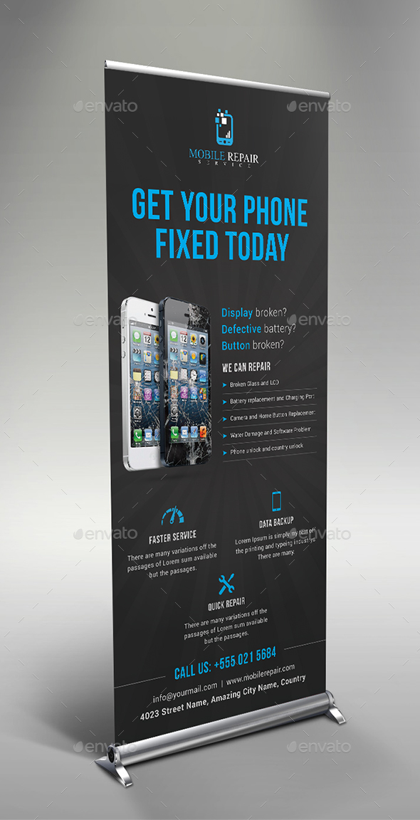 Smartphone Repair Service Roll Up Banner, Print Templates | GraphicRiver