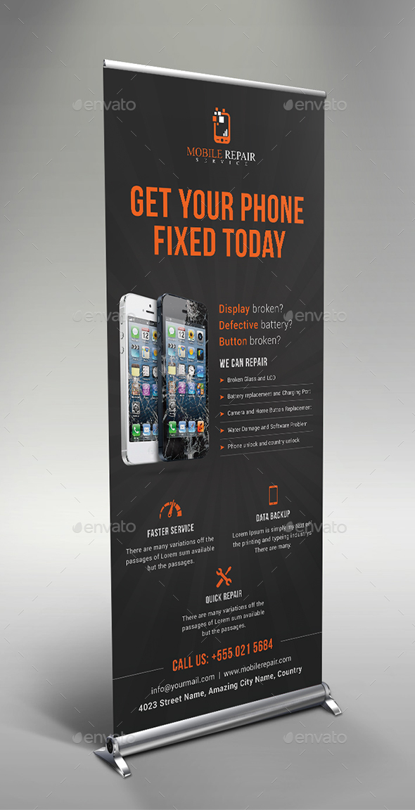 Smartphone Repair Service Roll Up Banner, Print Templates | GraphicRiver