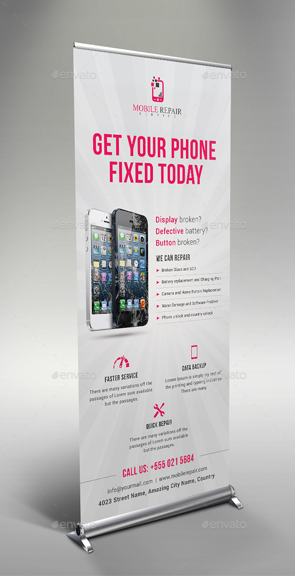 Smartphone Repair Service Roll Up Banner, Print Templates | GraphicRiver
