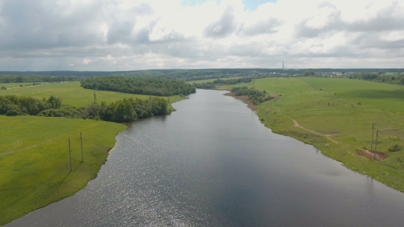 Aerial View.Landscape Of The Field, Lake., Stock Footage | VideoHive