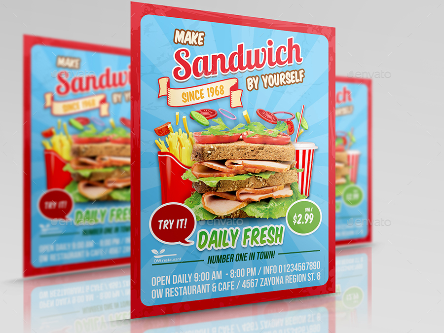 Sandwich Restaurant Flyer Template by OWPictures | GraphicRiver