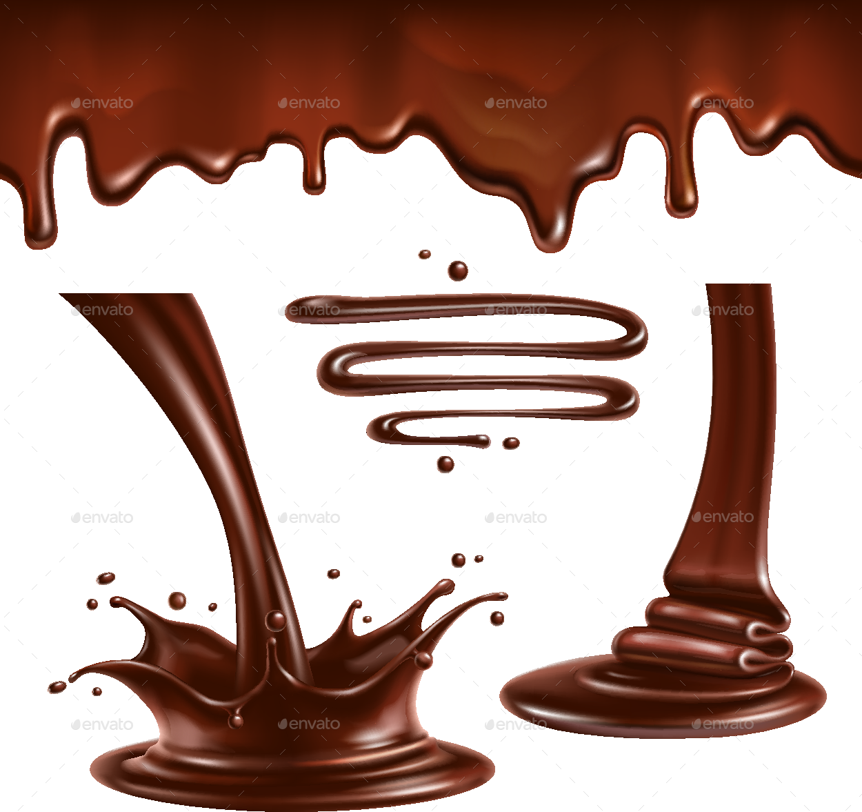 Liquid Chocolate Splashes and Drops, Vectors | GraphicRiver