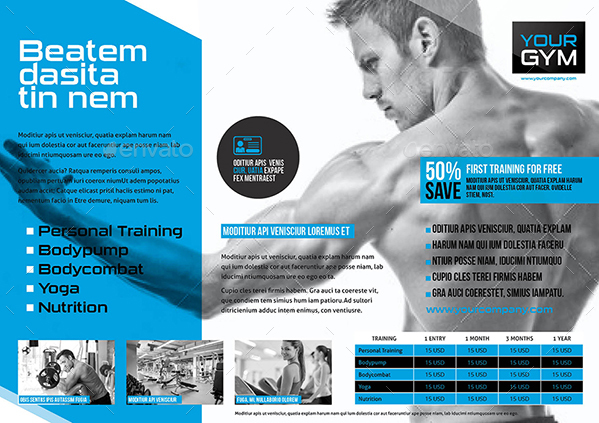 Tri-fold Gym, Print Templates | GraphicRiver