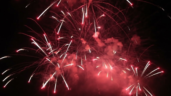 Red Fireworks In The Night Sky, Stock Footage | VideoHive