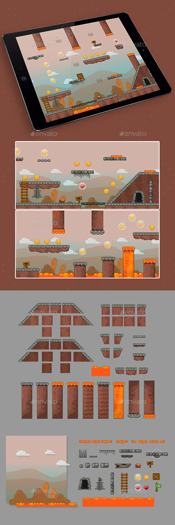 2D Stone Game Platformer Tilesets, Game Assets | GraphicRiver