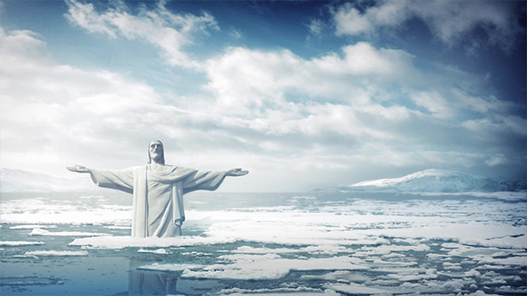 Statue Of Jesus In Rising Sea Levels, Motion Graphics | VideoHive