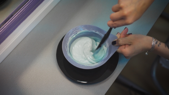 In The Professional Beauty Salon Master Mix Hair Dye., Stock Footage