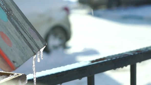 Drip Of Thawing Snow In Residential Area, Stock Footage | VideoHive