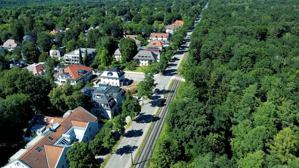 drone aerial view suburbs munich. luxury upper middle class housing in ...