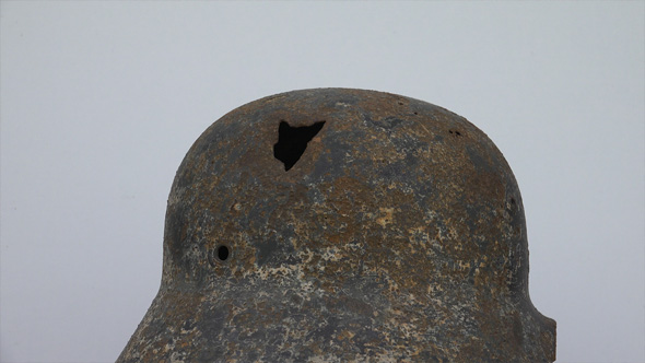 German Battle Damaged Helmet Shell, Stock Footage | VideoHive
