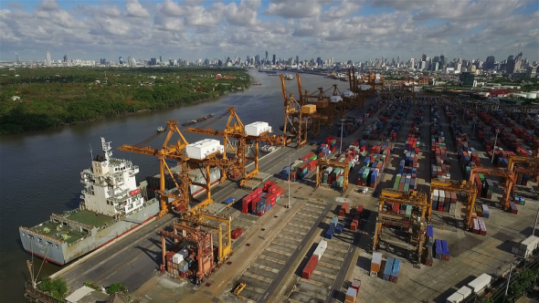 Aerial View Above the Dockyard 01, Stock Footage | VideoHive