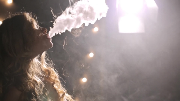Woman Smoke e Cigarette, Exhale Thick Flow, Stock Footage | VideoHive
