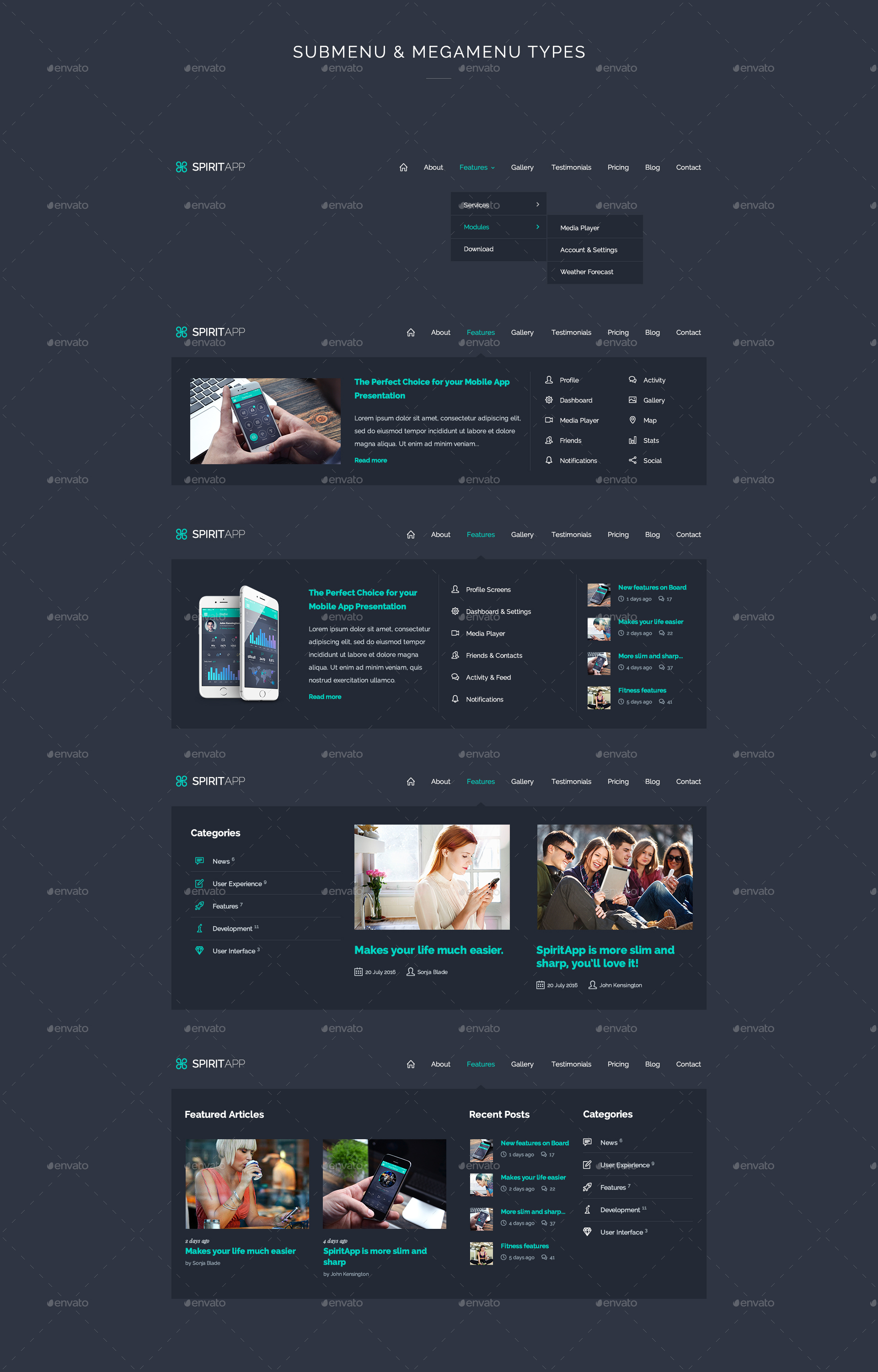 SpiritApp Navigation Bars for Landing Pages, Web Elements | GraphicRiver
