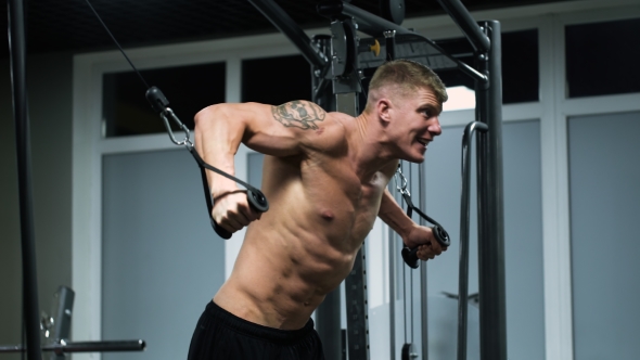 Muscular Athlete in the Gym, Doing Heavy Exercise, Stock Footage ...