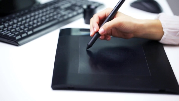 Female Hand Drawing With Stylus On Pen Tablet 67, Stock Footage | VideoHive