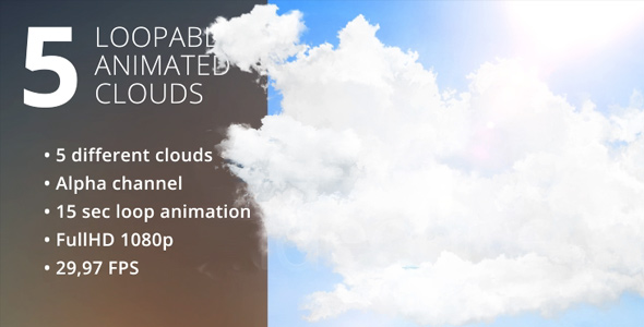 5 Animated Loopable Clouds, Motion Graphics | VideoHive