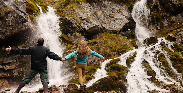 Lovers Enjoy Waterfall, Stock Footage | VideoHive