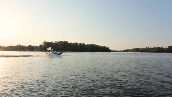 Boat Floating On The River, Stock Footage | VideoHive