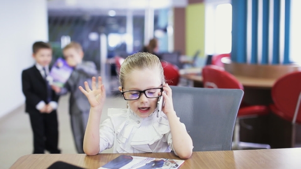 Office Kid Talking On Phone And Expresses Emotions, Stock Footage ...