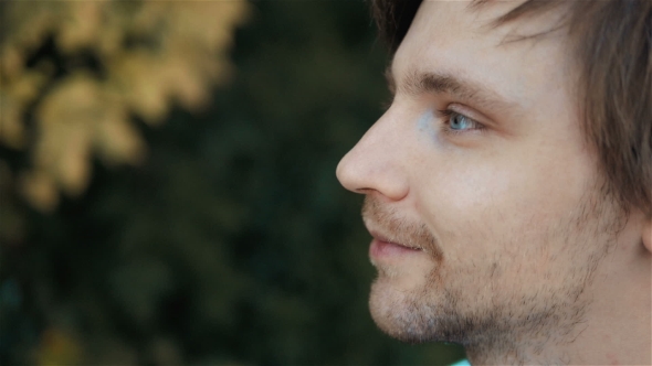 Highly Detailed Side View Portrait Of Handsome Man With Beautiful Blue ...