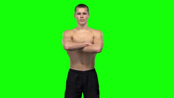 Man Shows Different Muscle Groups. Green Screen, Stock Footage | VideoHive