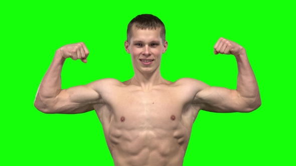 Man Is Posing And Shows His Muscles. Green Screen, Stock Footage ...