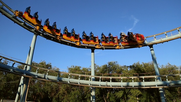 Rollercoaster Train is Moving Along the Loop, Stock Footage | VideoHive