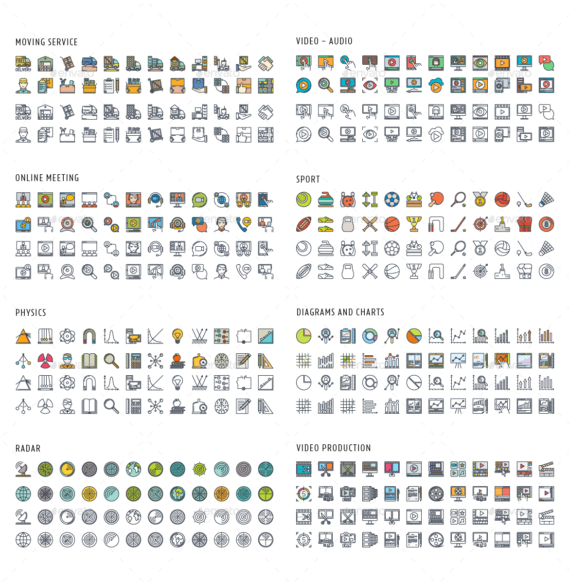 Color Modern Line Icon Set, Icons | GraphicRiver