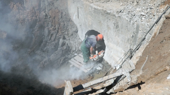 Worker Repairing a Manifold Using Disc Saw Grinder, Stock Footage ...