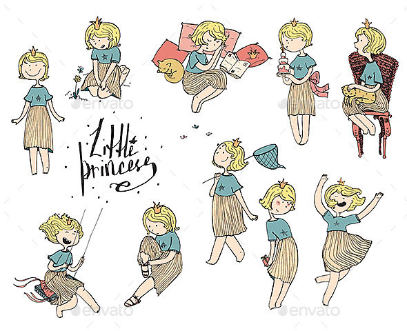 Hand Drawn Princess Set, Vectors | GraphicRiver