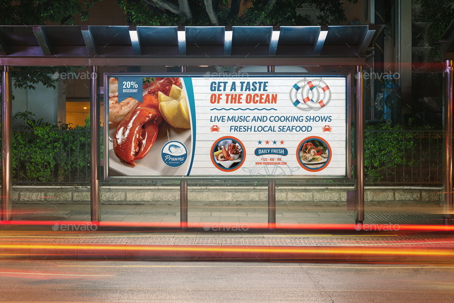 Seafood Restaurant Billboard Template, Print Templates | GraphicRiver