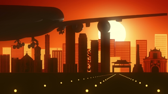 Manila Philippines Airplane Skyline Sunrise Landing, Motion Graphics