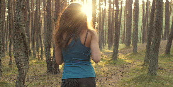 Girl Running In Woods Stock Footage Videohive