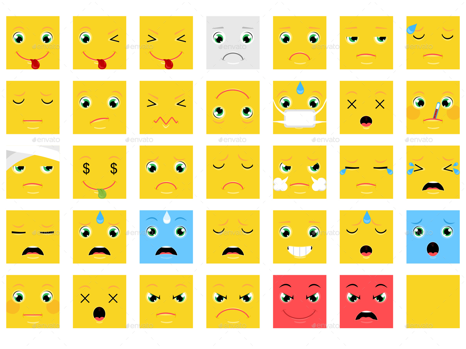 Square Emoticons Vector Set, Vectors | GraphicRiver