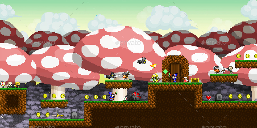 Pixel Art 2D Platformer Video Game Kit Assets by Space_Gecko | GraphicRiver