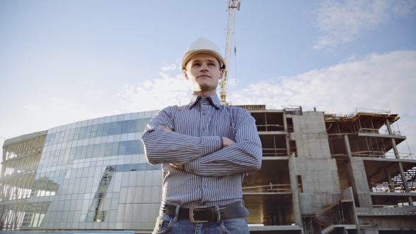 Portrait Of Construction Architect Posing On Building Site, Stock Footage