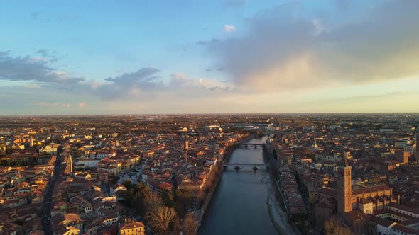 Flying over Verona at Sunset, Stock Footage | VideoHive