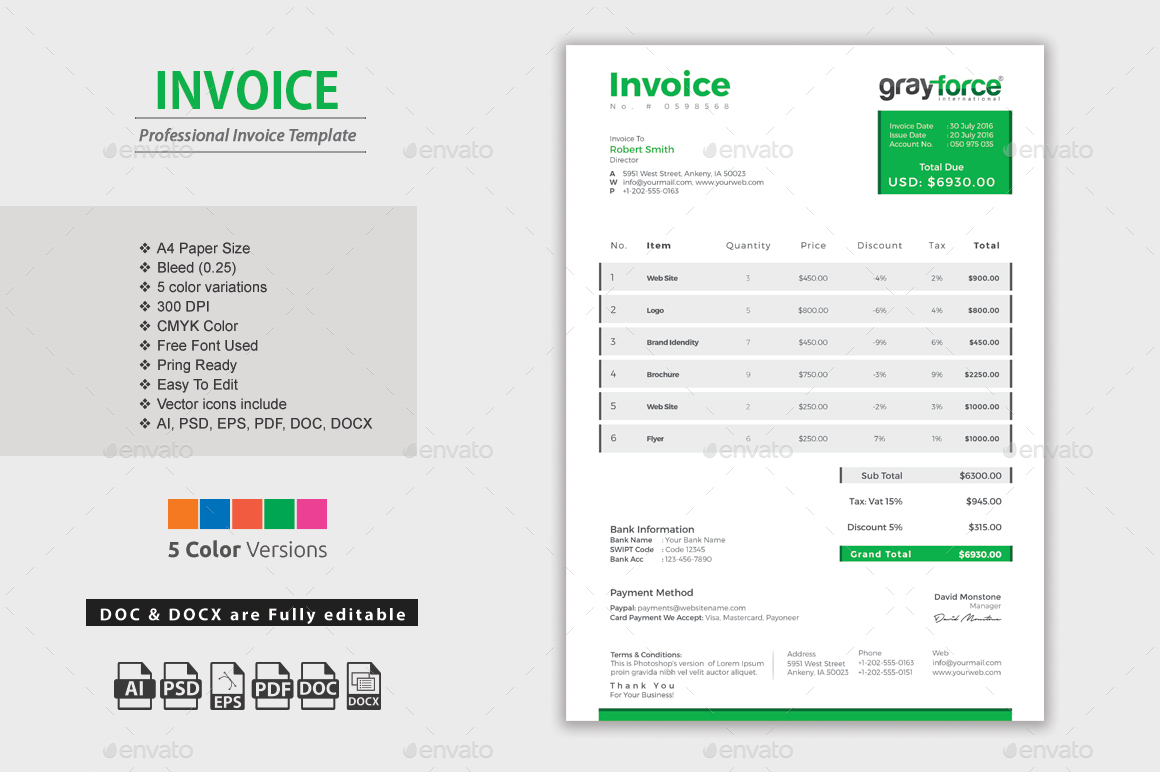 Invoice Excel, Print Templates | GraphicRiver