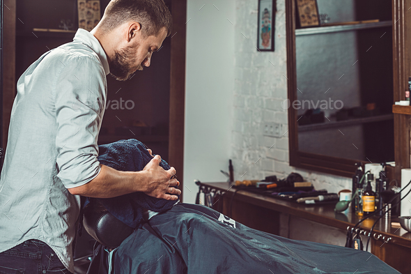Hipster client visiting barber shop Stock Photo by master1305 | PhotoDune
