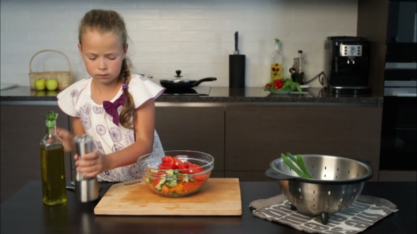 Little cooky Girl Preparing food In The Kitchen, Stock Footage | VideoHive