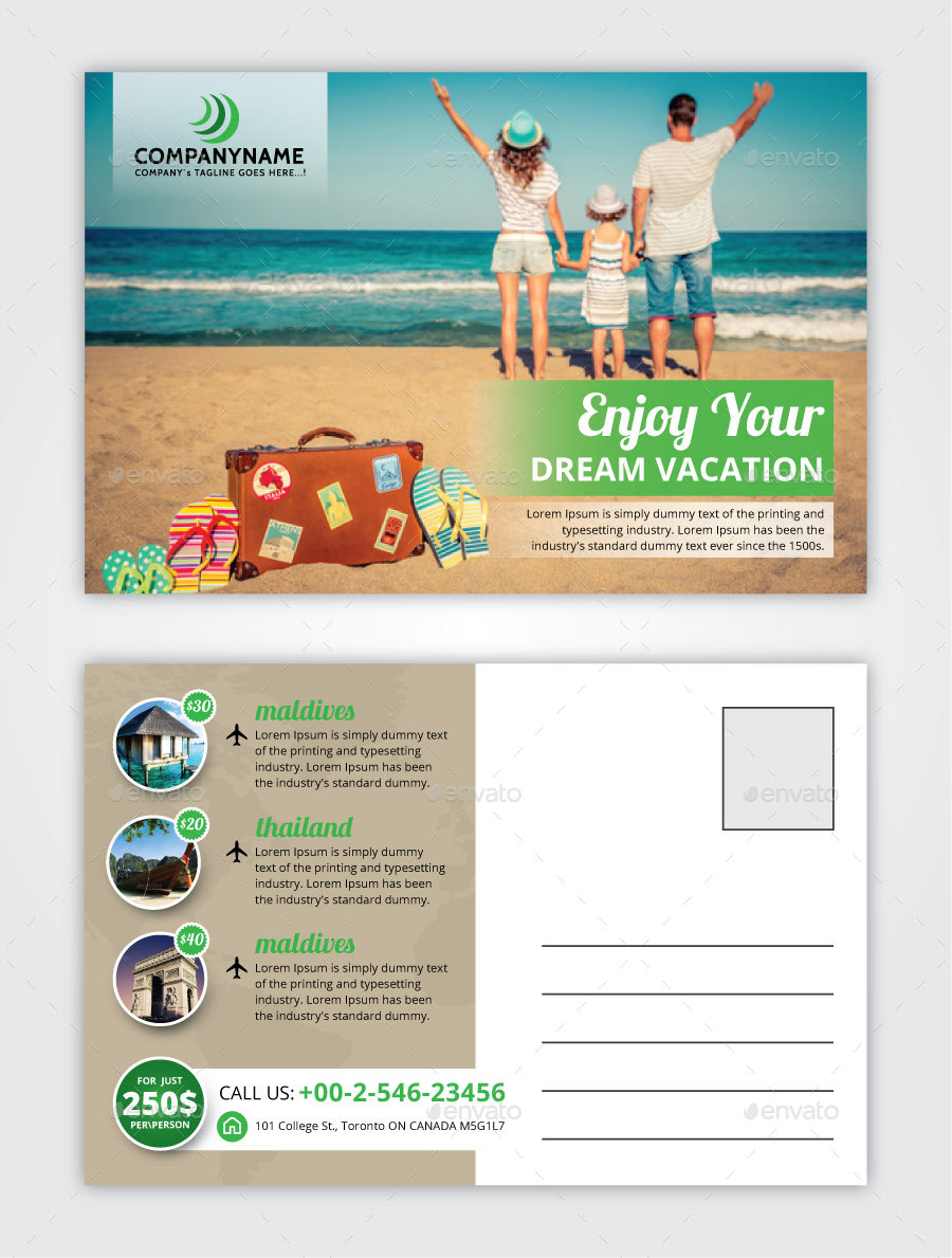 Travel Post Card Design, Print Templates | GraphicRiver