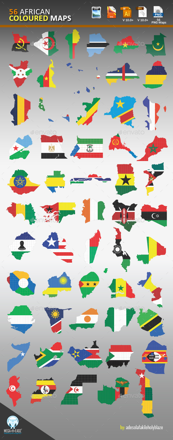 56 African Coloured Maps, Vectors | GraphicRiver