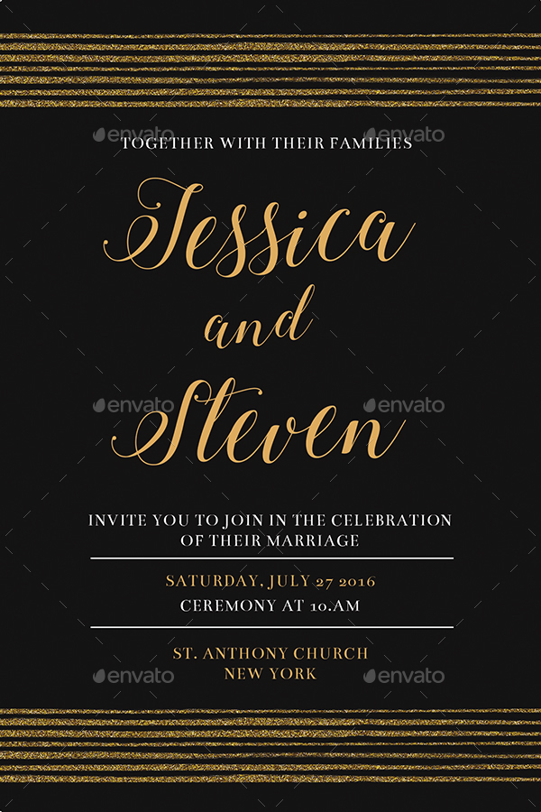 Glitter Gold Wedding Invitation, Print Templates | GraphicRiver