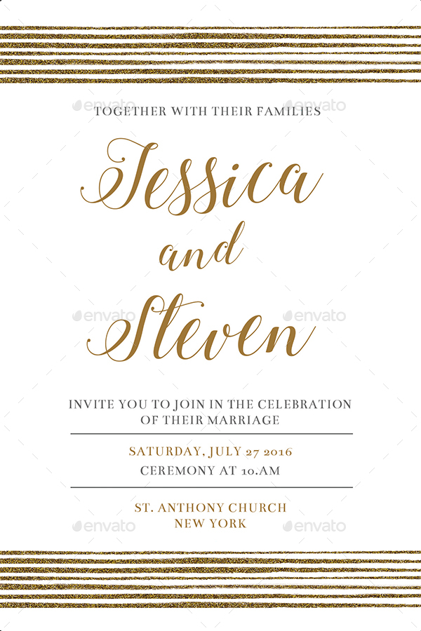 Glitter Gold Wedding Invitation, Print Templates | GraphicRiver