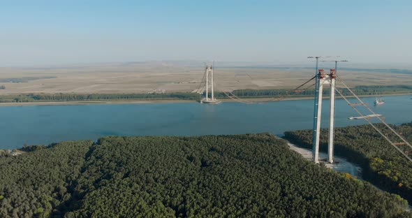 Aerial View Of Brăila Bridge In Romania, Under Construction Over The ...