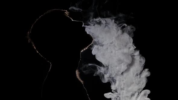 Man Smokes an Electronic Cigarette and Exhaling Smoke on Nose Nostrils ...
