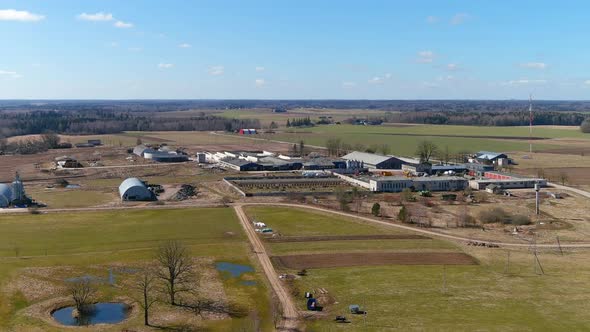 Aerial View of Modern Farming Buildings in Rural Lithuania, Landscape ...