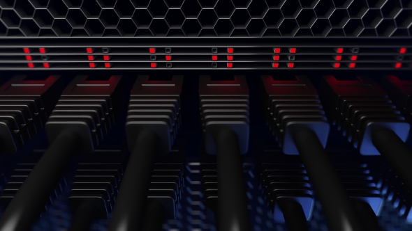 Multiple Server Wires, Flashing Red Lights And Connectors, Stock Footage